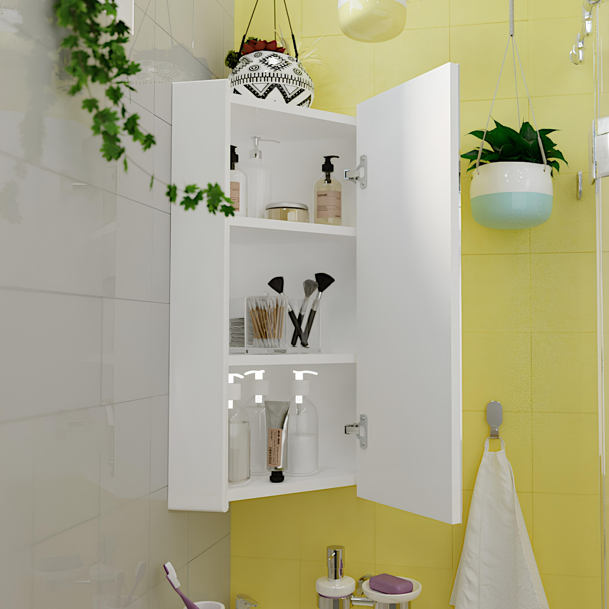 Угловой шкаф зеркало Penta 30х30 см, подвесной, цвет Белый глянец Ц0000005168