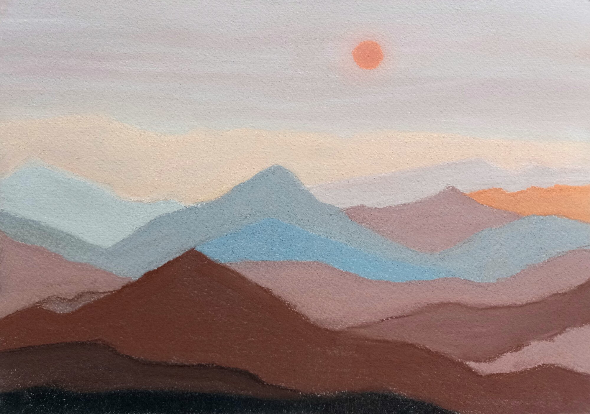 Картина горный пейзаж пастелью, ручная работа.