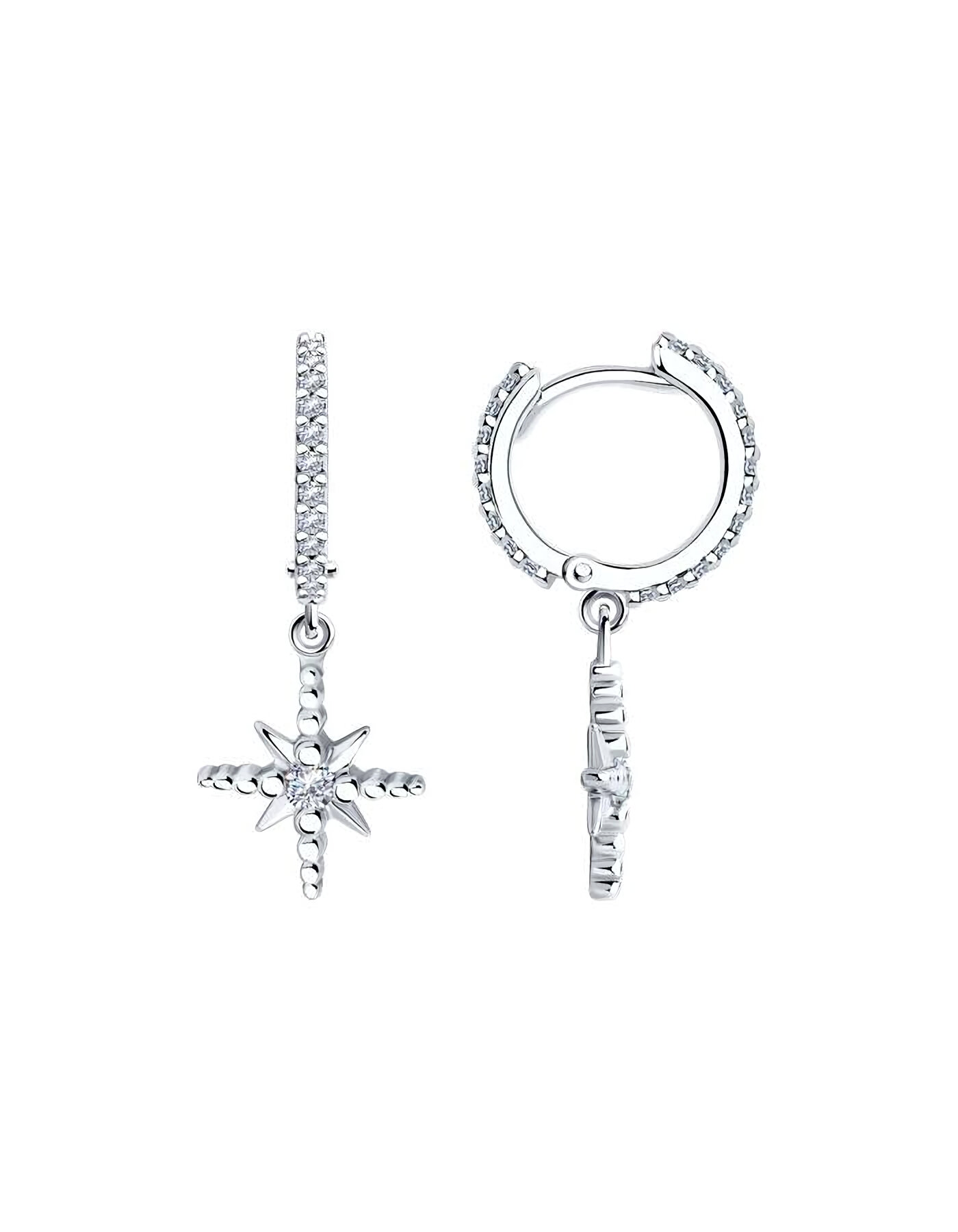 Серьги конго, серебро, 925 проба, родирование, фианит