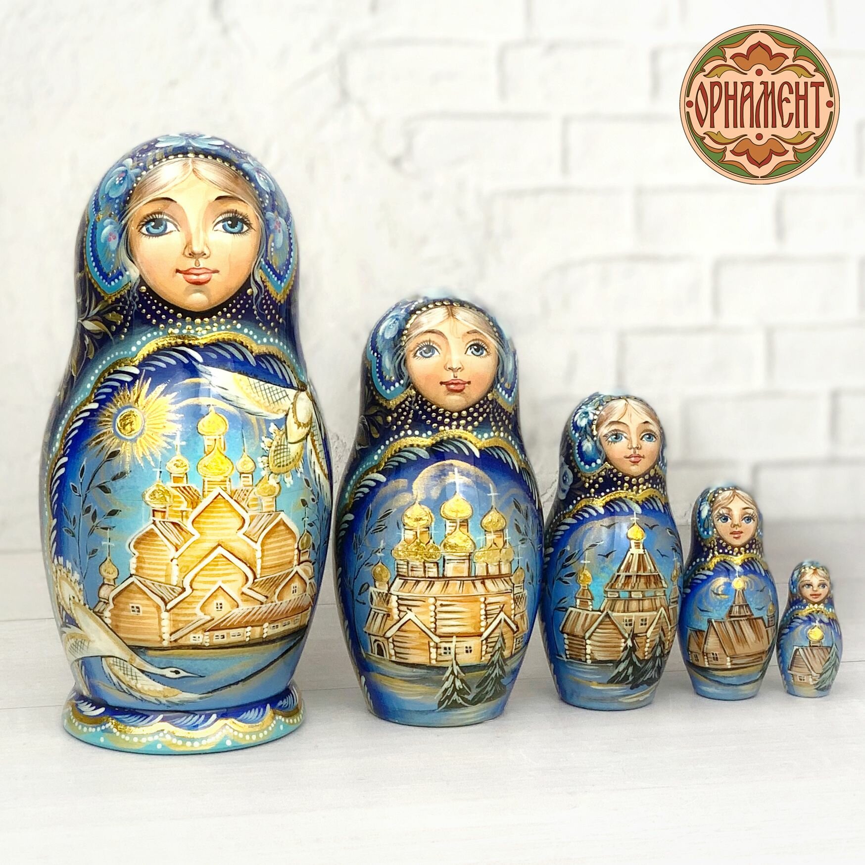 Матрешка деревянная детская развивающая игрушка Кижи Русский Север 5 мест 15 см Орнамент