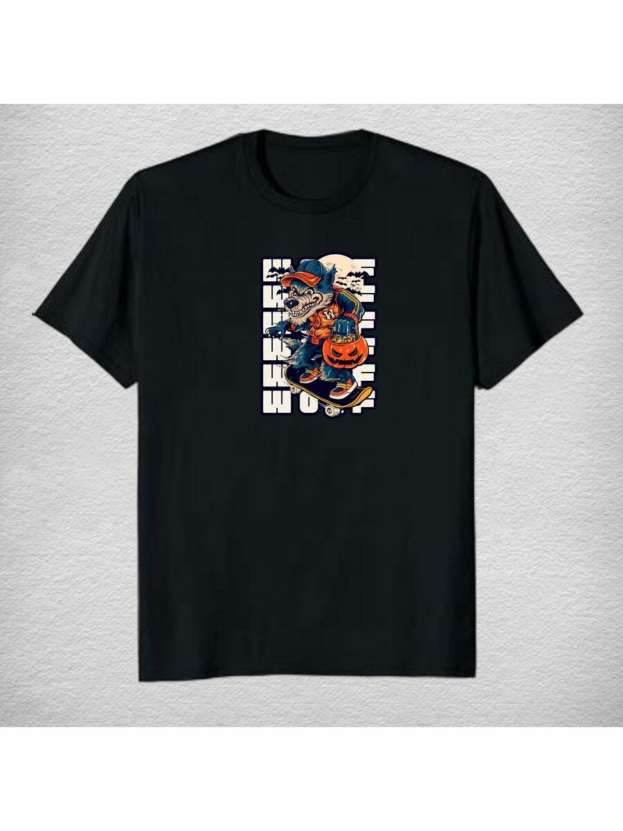 Футболка волк на скейте оборотень