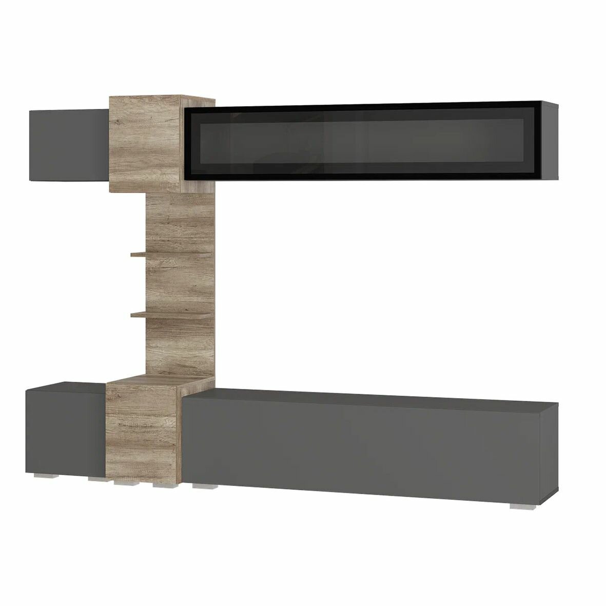 Гостиная BTS "Рейн", ГС-01, графит/дуб каньон, с полками, 220 см х 160 см х 40 см