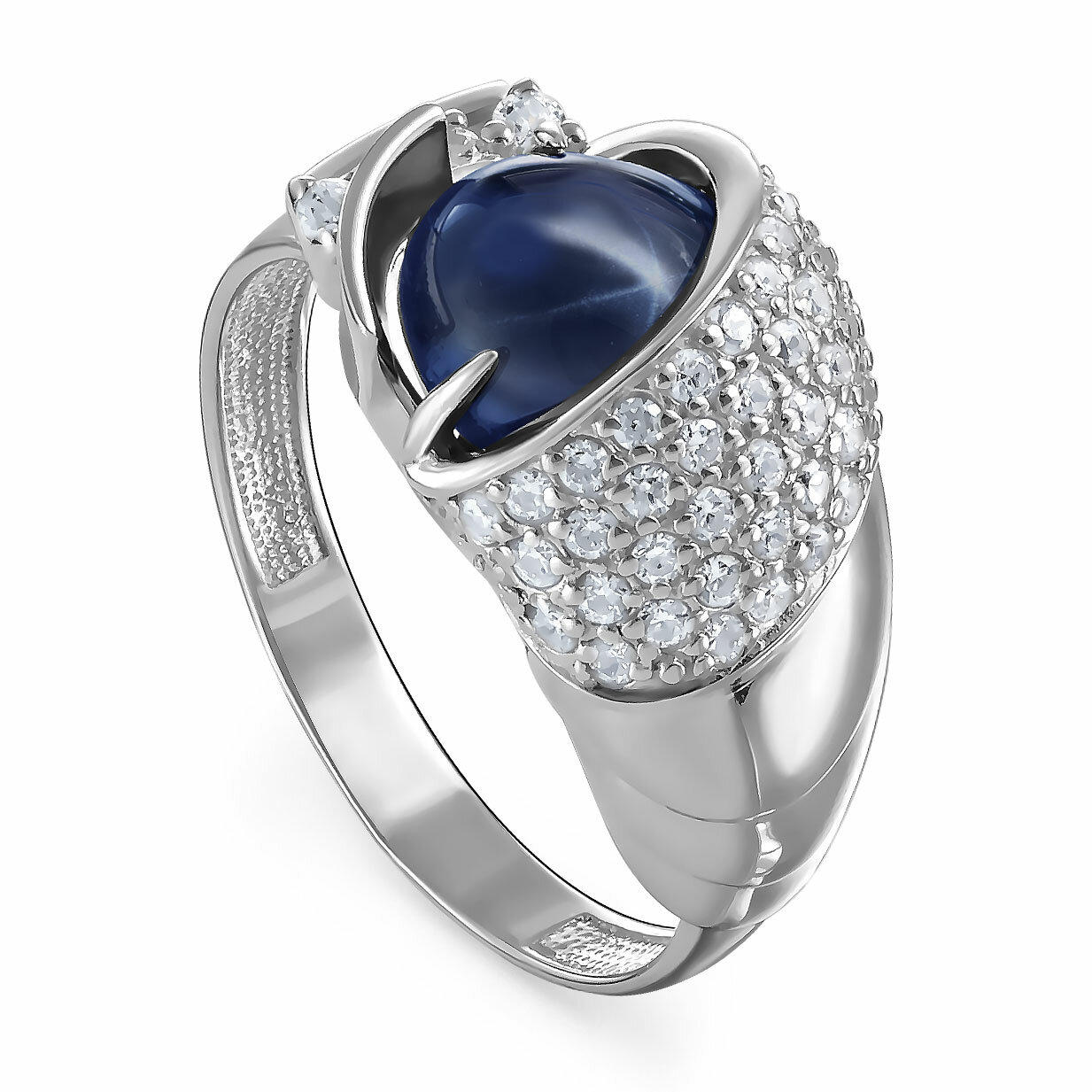 Кольцо тонкое, серебро, 925 проба, сапфир, фианит