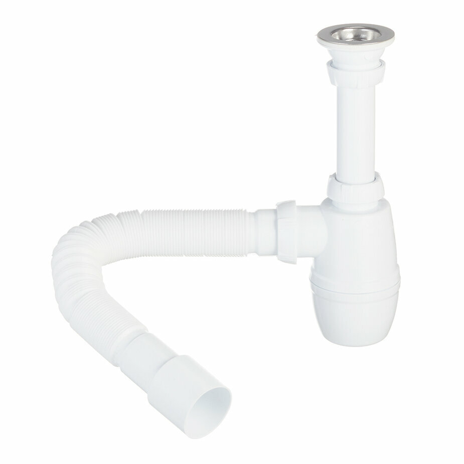 Сифон Минор с выпуском 1 1/4 х 40 мм и с гофротрубой L800 мм, 40 х 40/50 мм WIRQUIN