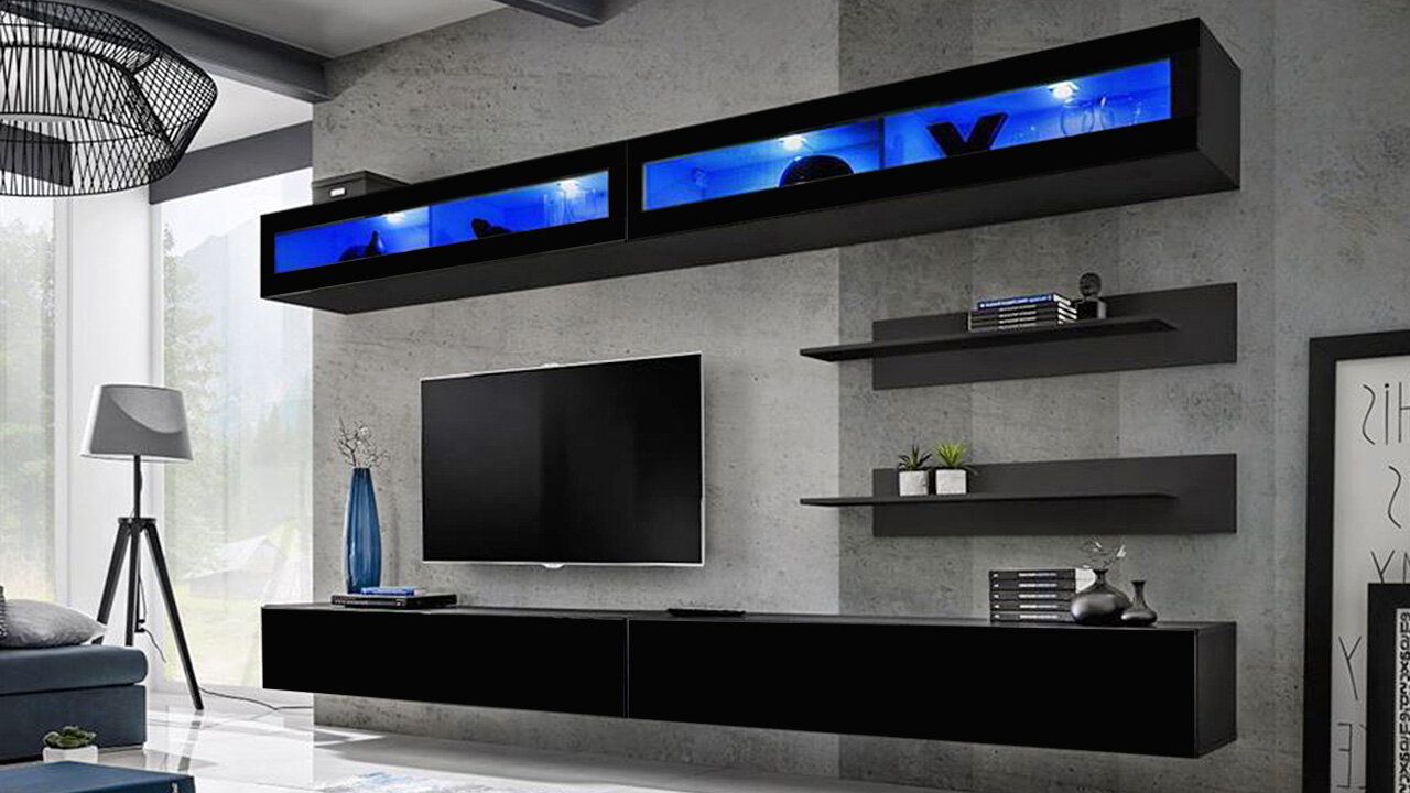 Гостиная 2 Черный 0190 NEW 320x40x180 см, Фиеста