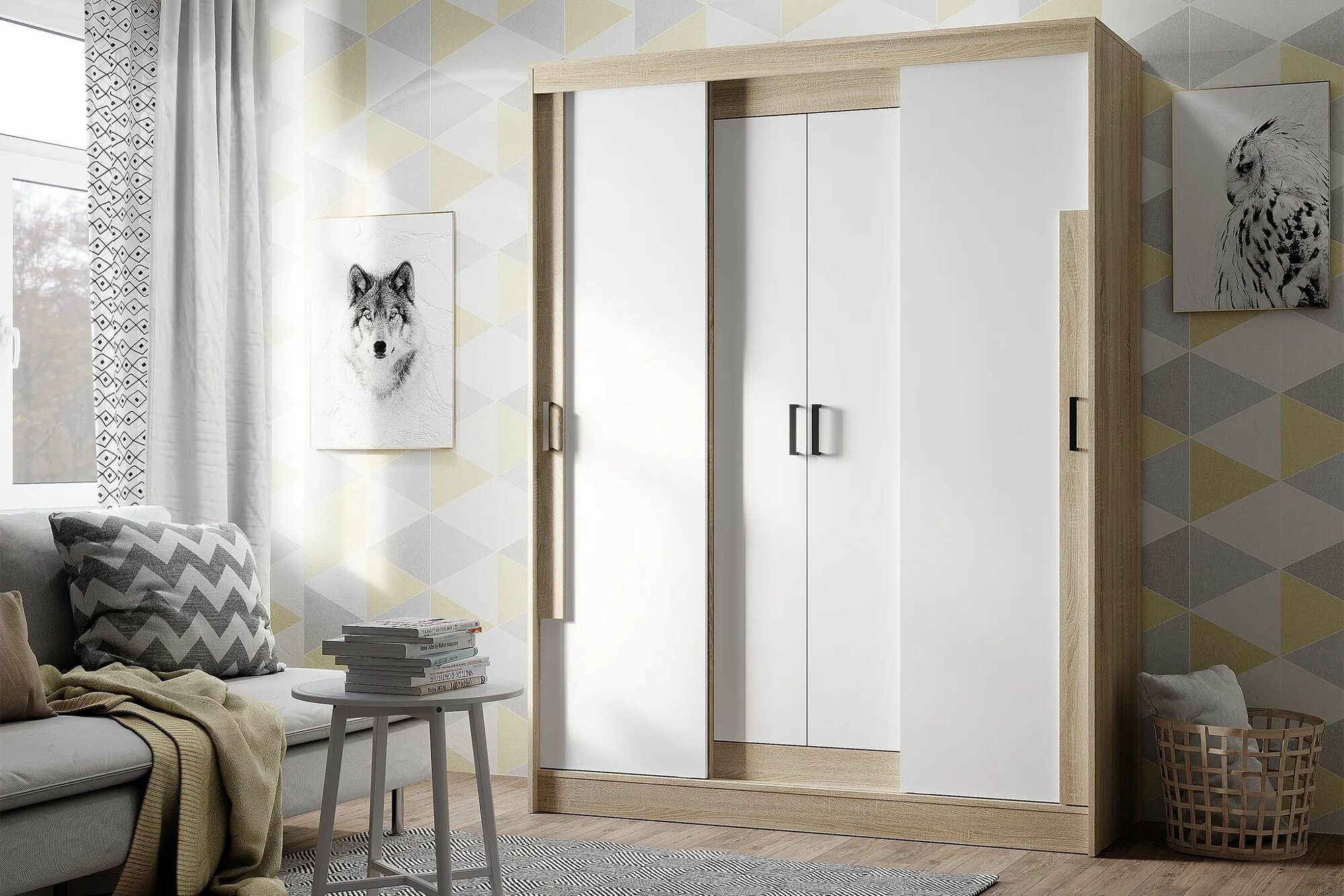 Шкаф-купе Сандра дуб сонома/белый, 160х58.1х210 см