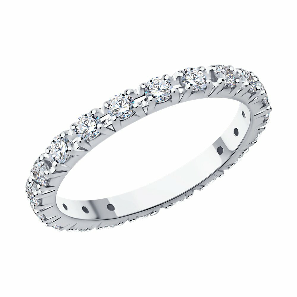 Кольцо дорожка, белое золото, 585 проба, бриллиант выращенный