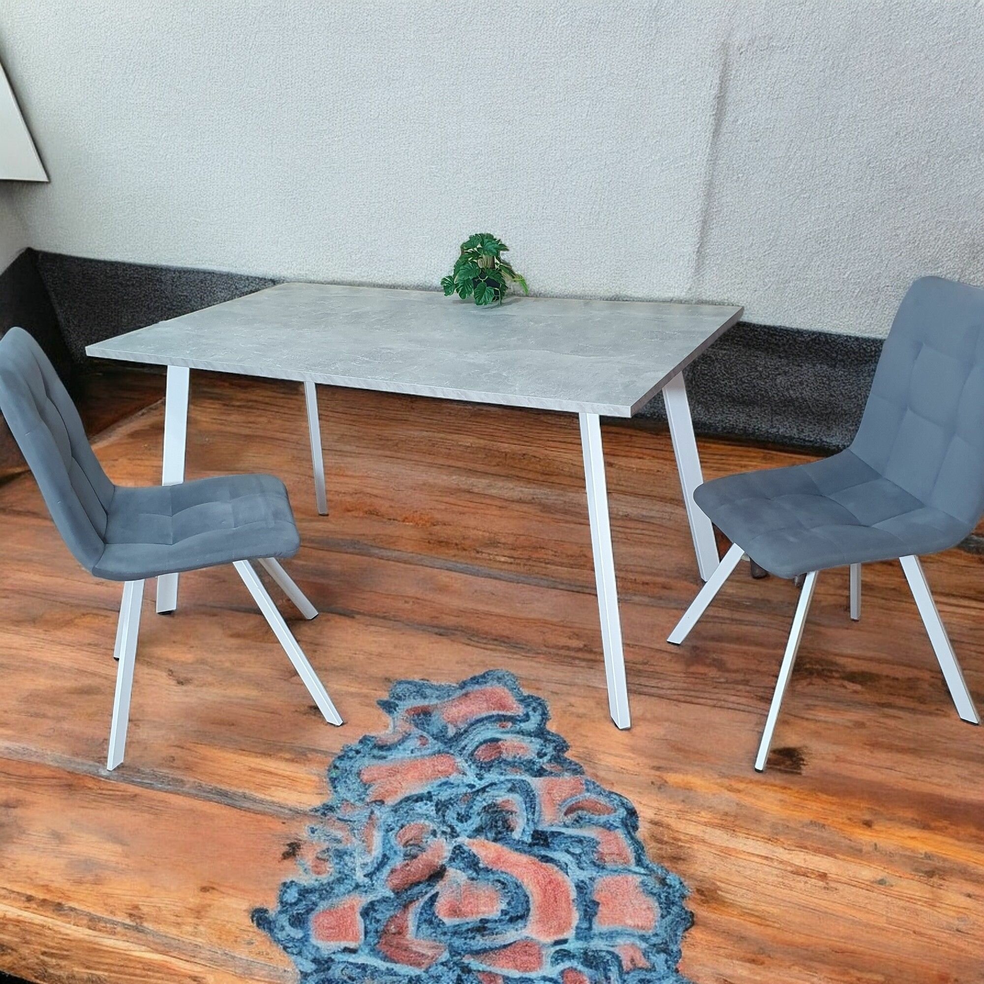 Стол обеденный Ник/ цвет столешницы Бетон Светлый, 140*80 см. Ножки ник белые.