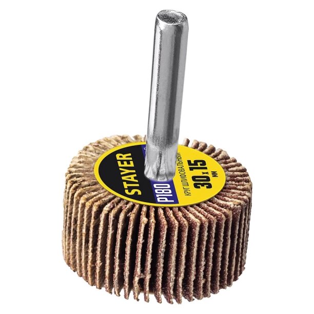 Шлифовальный круг лепестковый радиальный STAYER P180, 30х15 мм на шпильке