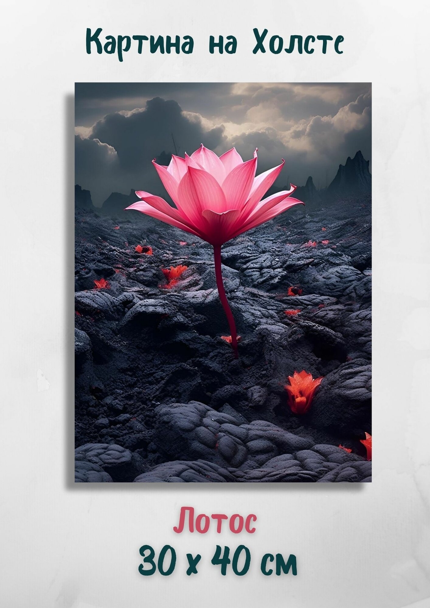 Картина на холсте для стены "Магмовый лотос" 40х30 см