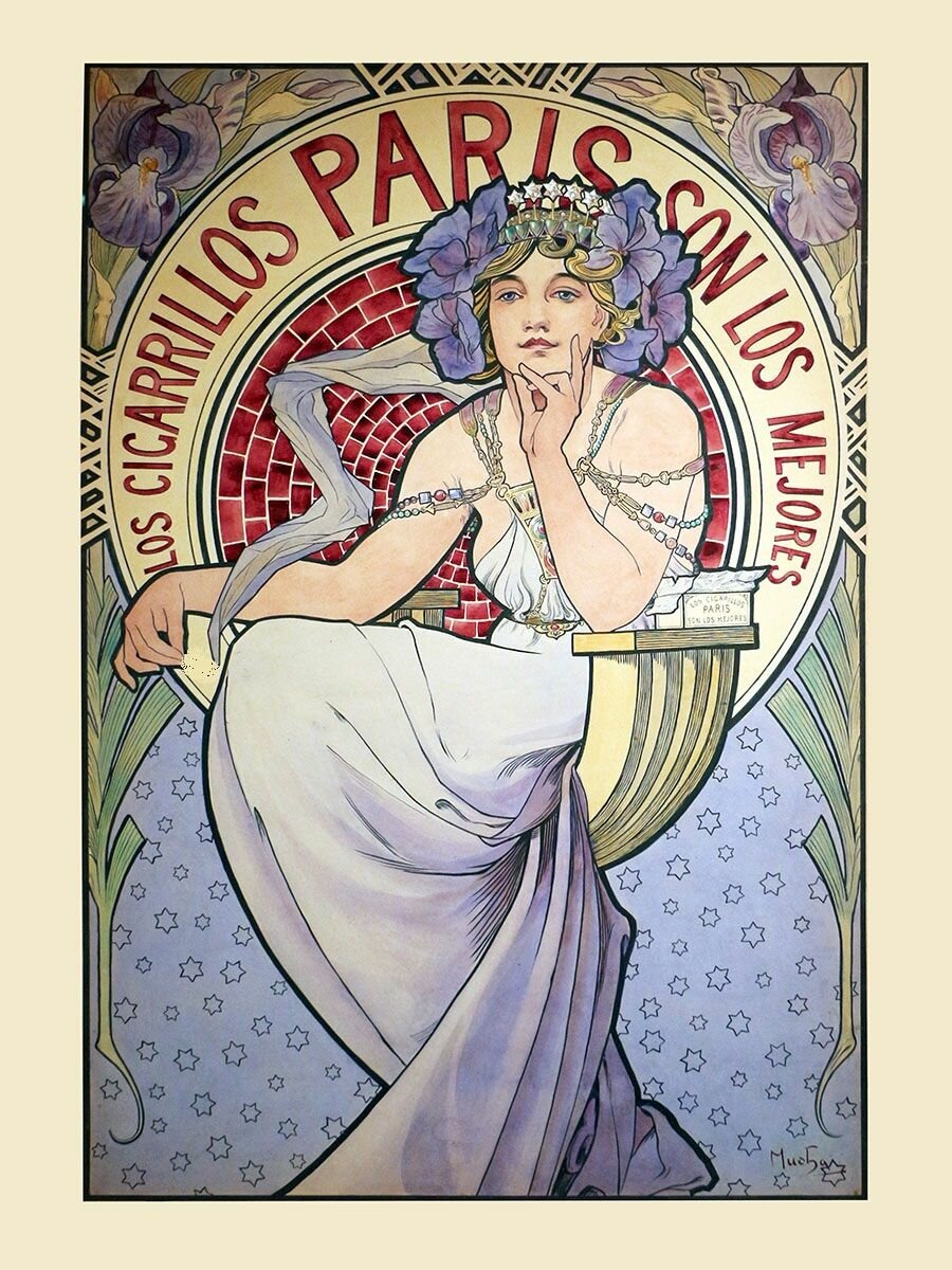 Постер А3. Альфонс Муха. Сигариллы Париж.