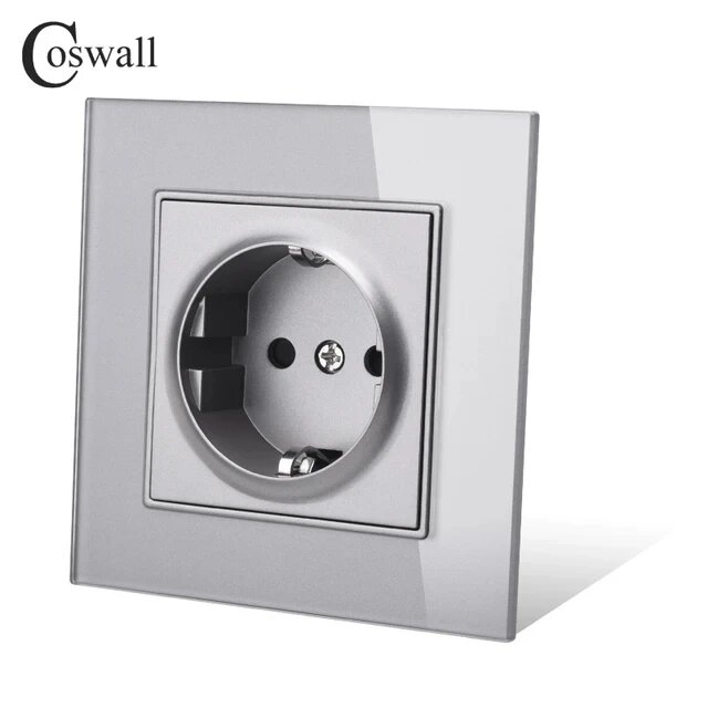 Coswall розетка Schuko серая, стеклянная, HG серия
