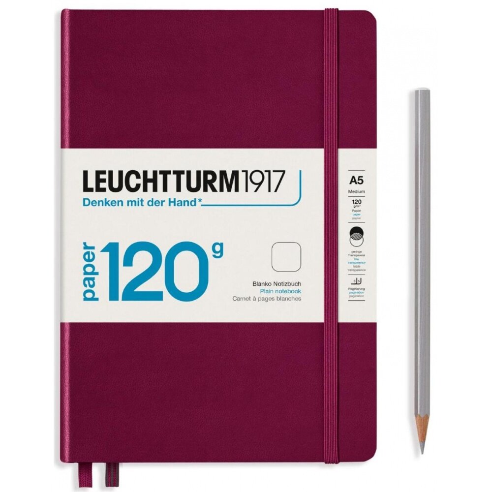 Leuchtturm 364425 Блокнот leuchtturm1917 edition 120g, a5, 120 г/м2, 203 стр, нелинованный, твердая обложка, красный портвейн