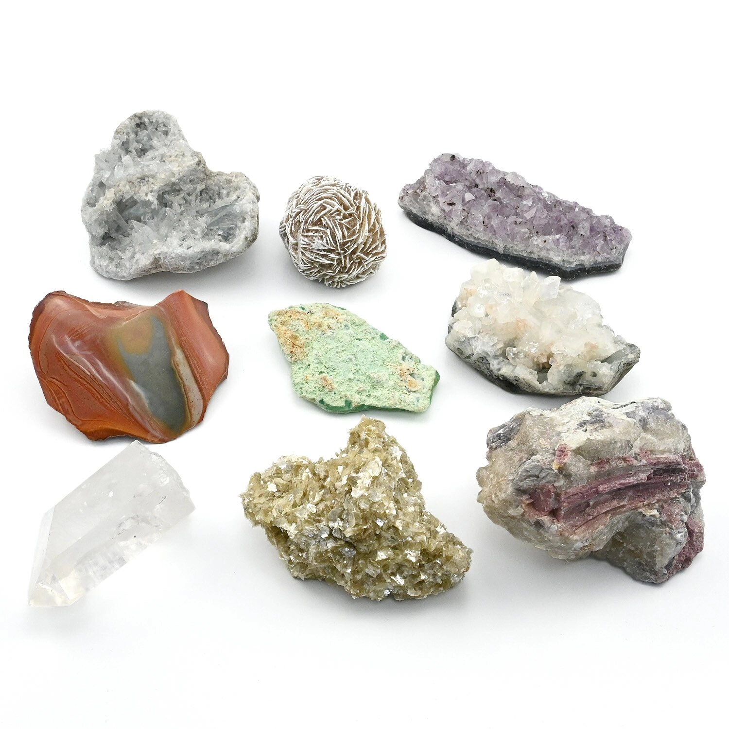 Коллекция образцов минералов 9 видов, вес:1400г, размер 320*275*55мм (E) .