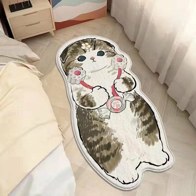 Мягкий коврик с котом, Искусственный кашемир, Для спальни и гостиной, 40x120 Машинная стирка