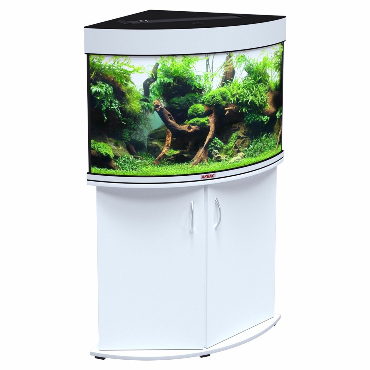 Аквариум для рыбок угловой 120 литров с освещением и тумбой, (58*58*57 см) Аквас