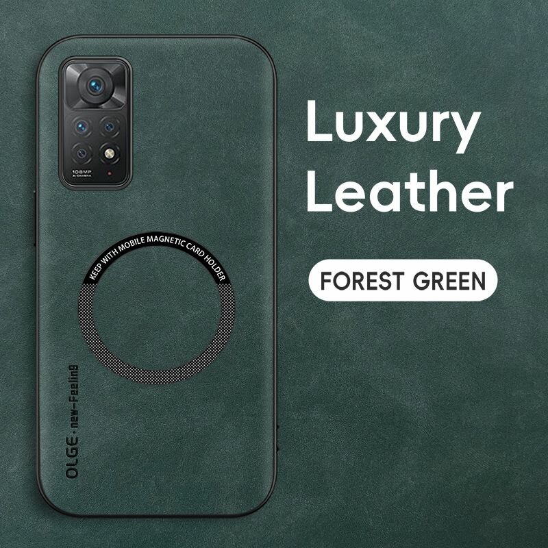 OLGE Роскошная кожа MagSafe чехол Для Xiaomi Redmi Note 11 Pro/11 Pro 5G/11E Pro/ Redmi Note 12 Pro 4G / Сяоми Редми Нот 11 Про кожаный
