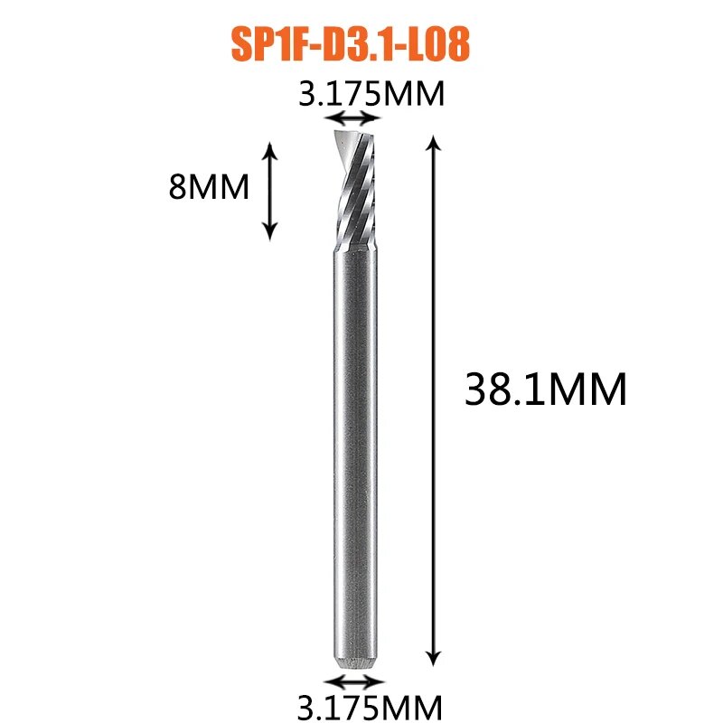 Гравировальный бит SP1F-D3.1-L08, 3.175 мм, 38.1 мм