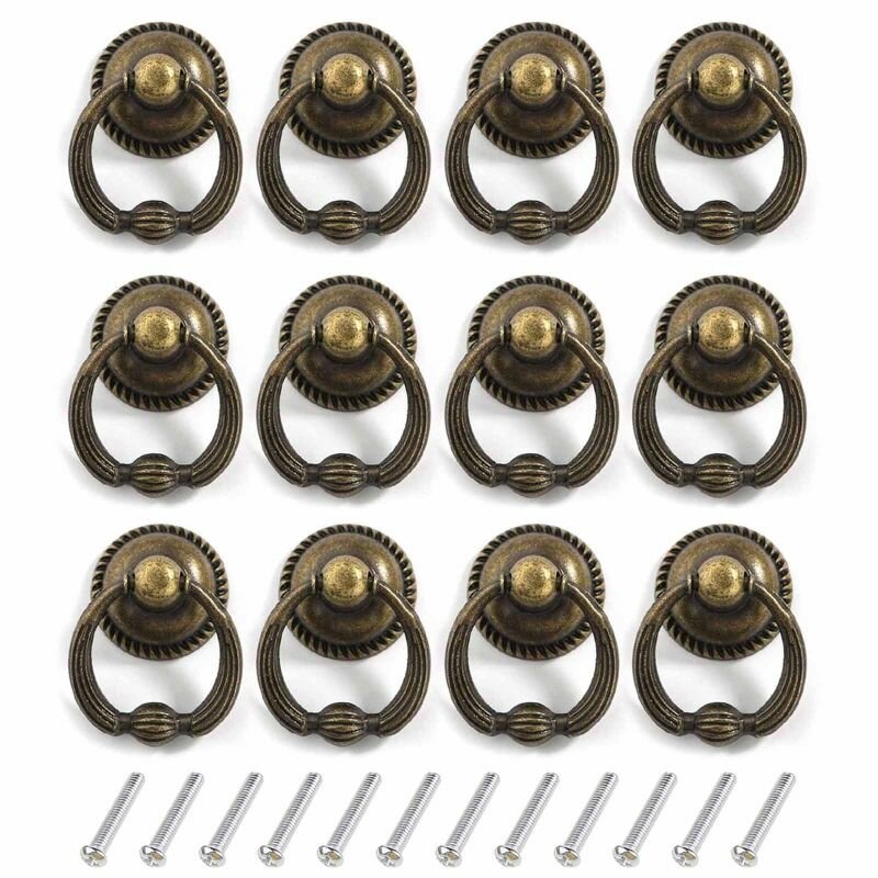 (1 комплект из 12) Антикварная дверная ручка с кольцом в европейском стиле в стиле ретро-зеленая бронза