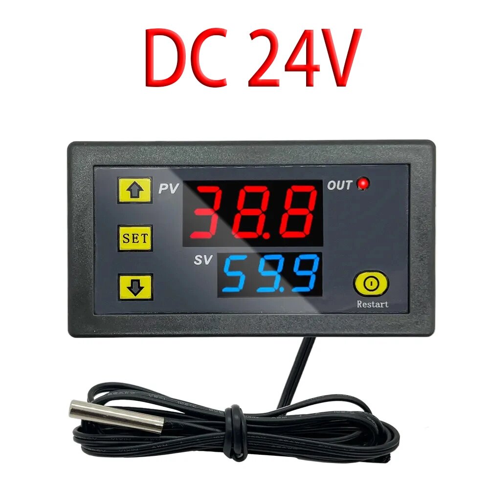 Регулятор температуры DC 24V с датчиком, W3230