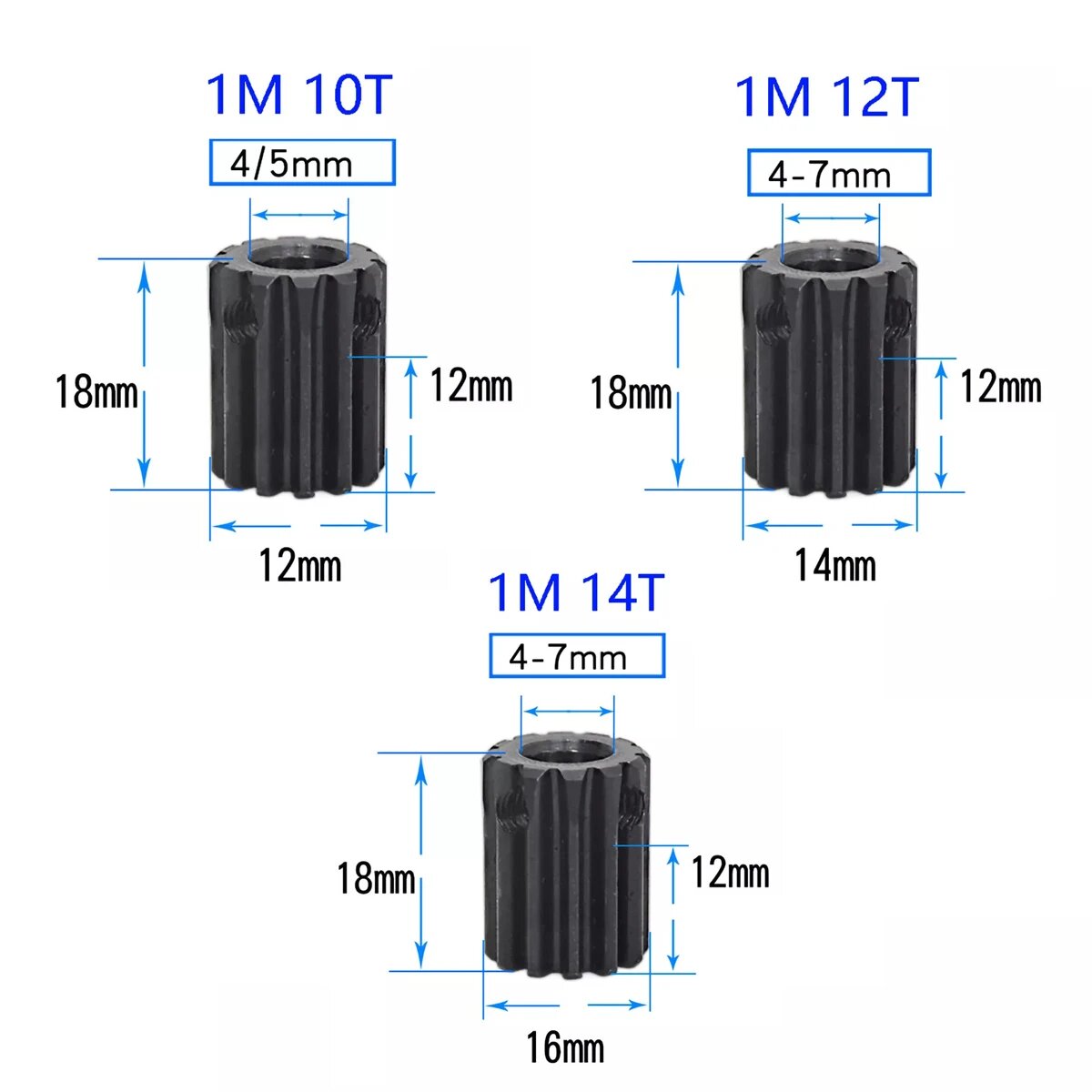 Шестерня стальная 1 мод. 10/12/14T 4/5/6/6.35/7 мм 1M12T, 4mm