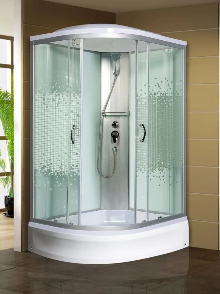 Душевая кабина Мономах 120/90/24 МЗ R 10000005828 120x90x210 см R, с крышей, средний поддон, профиль матовый хром, стекло интимато