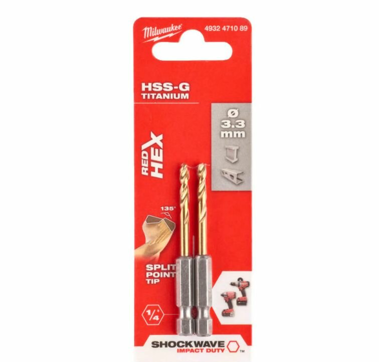 Сверло по металлу Milwaukee RedHEX HSS-G 3.3мм 2шт 4932471089