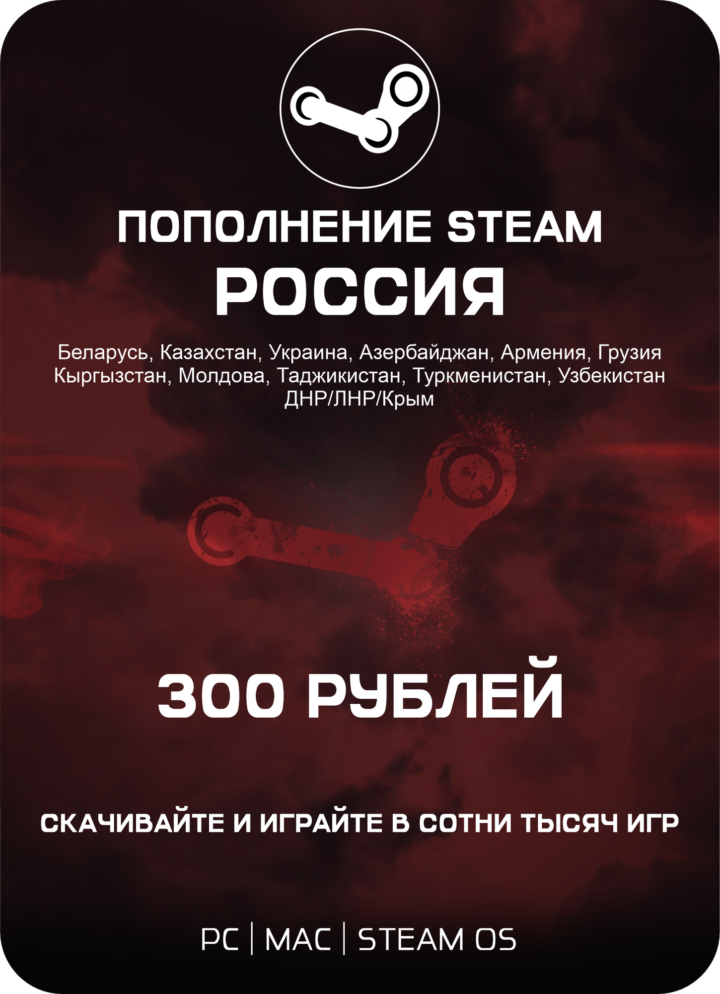 Подарочная карта Steam Россия 300 рублей / Gift card Steam Russia Federation 300 RU