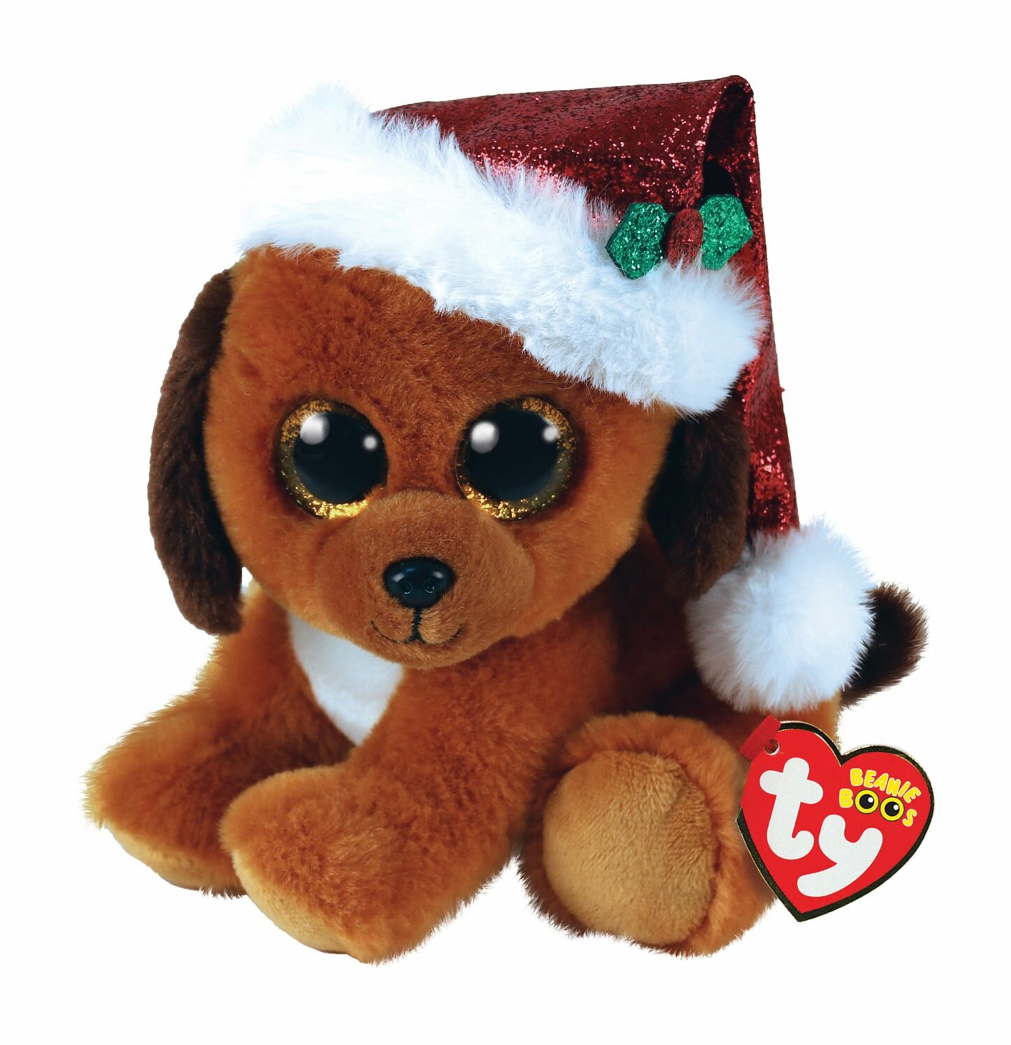 TY Мягкая игрушка Холидэйз собачка с рождественской шапочкой, 15 см