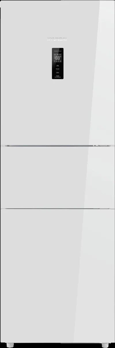 CM30073F белое стекло/Холодильник трехкамерный Hyundai CM30073F Side by Side, инверторный белый