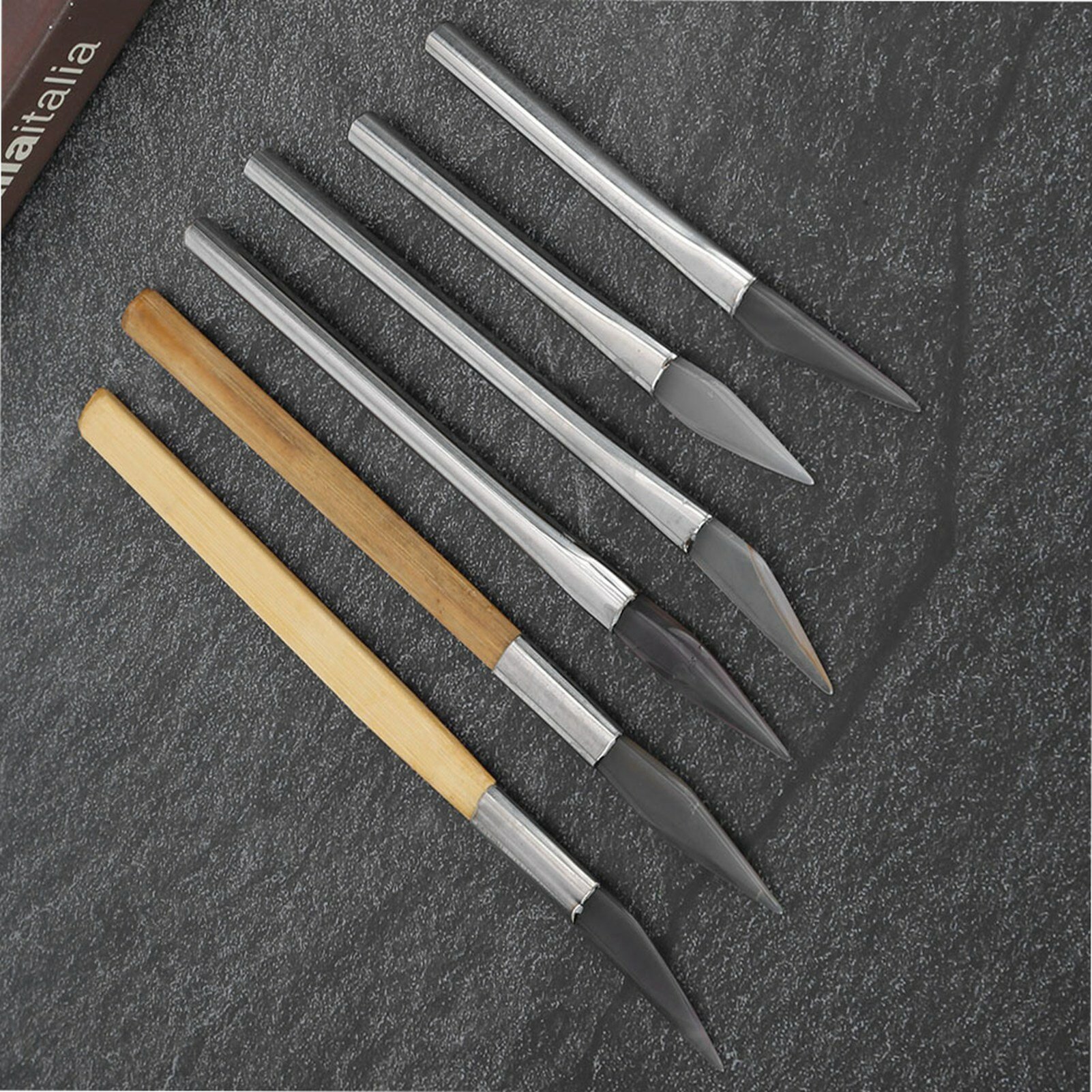 Набор полировщиков для агата с ножом, инструменты для полировки, резьба по драгоценному металлу с железной ручкой из бамбука