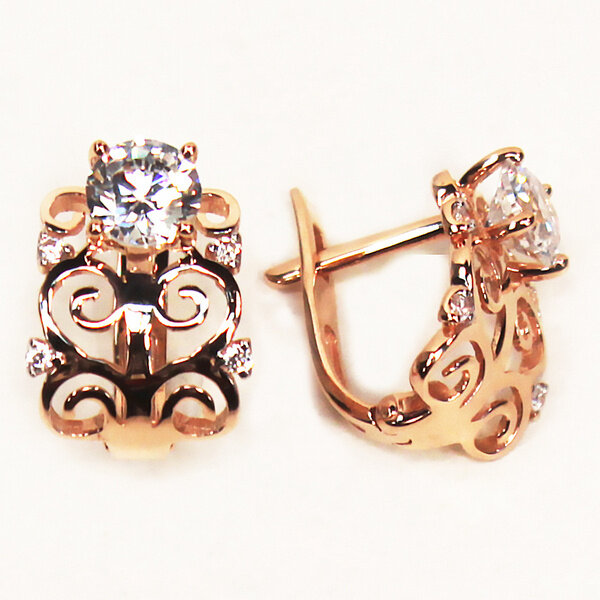 Серьги, красное золото, 585 проба, фианит