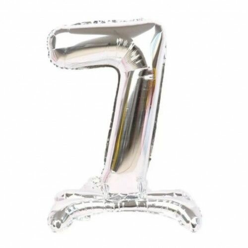 Воздушный шар Веселая затея "Цифра 7", Silver, на подставке, 32 дюйма