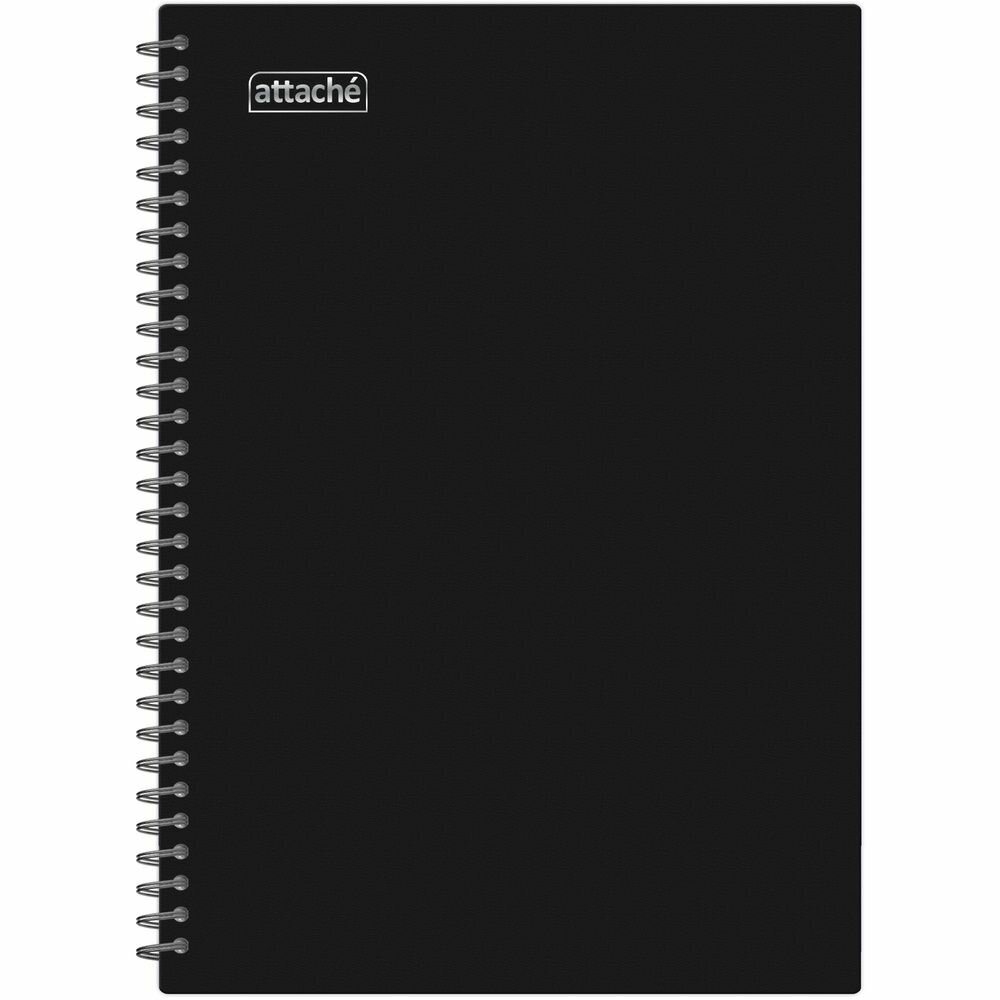 Бизнес-тетрадь Attache А4, 120 листа, гребень, клетка, пластик, черная, с тиснением
