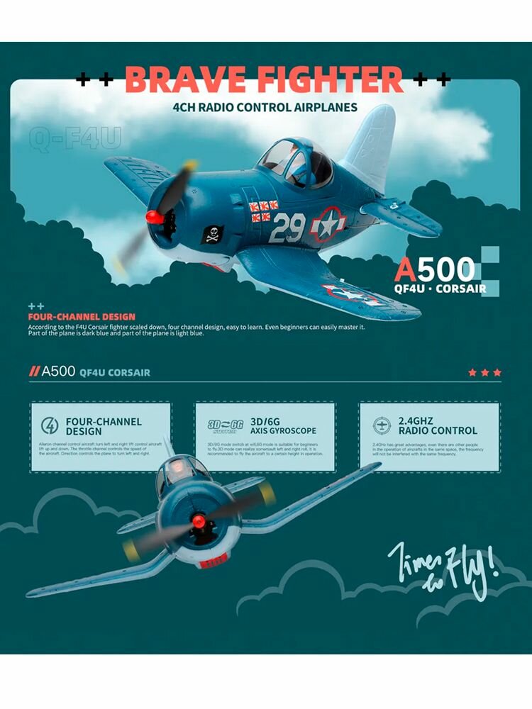 Радиоуправляемый самолет XK Innovation F4U Corsair A500 6-Axis Gyro 2.4GHz - XK-A500