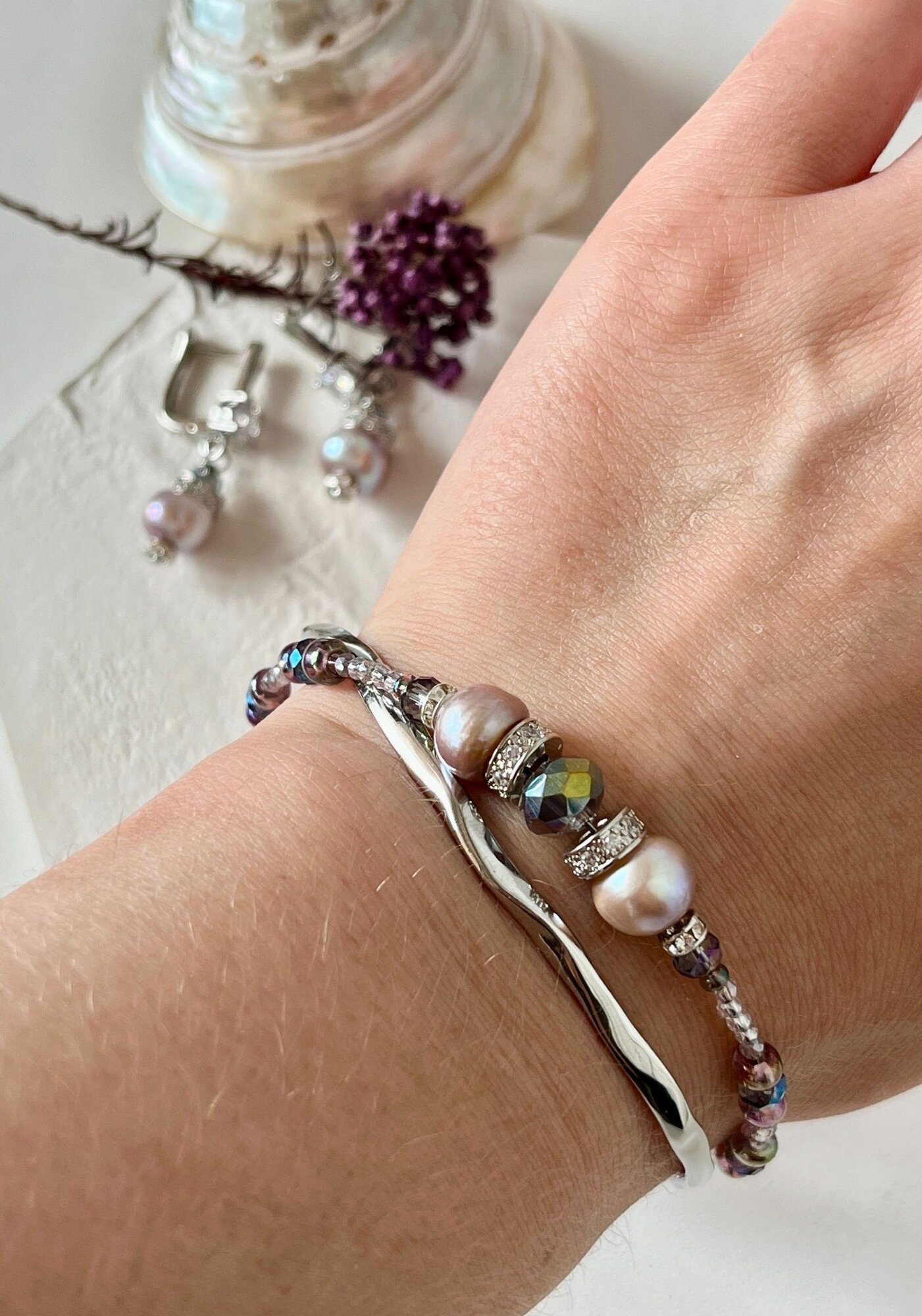 Комплект бижутерии, бисер, жемчуг культивированный, стекло