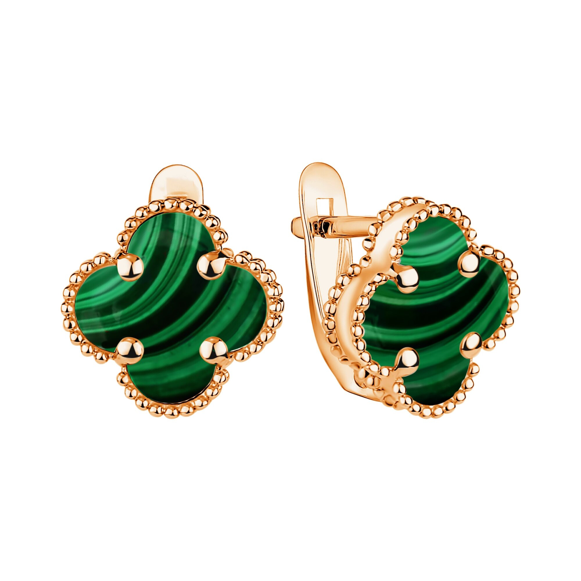 Серьги, серебро, 925 проба, золочение, малахит