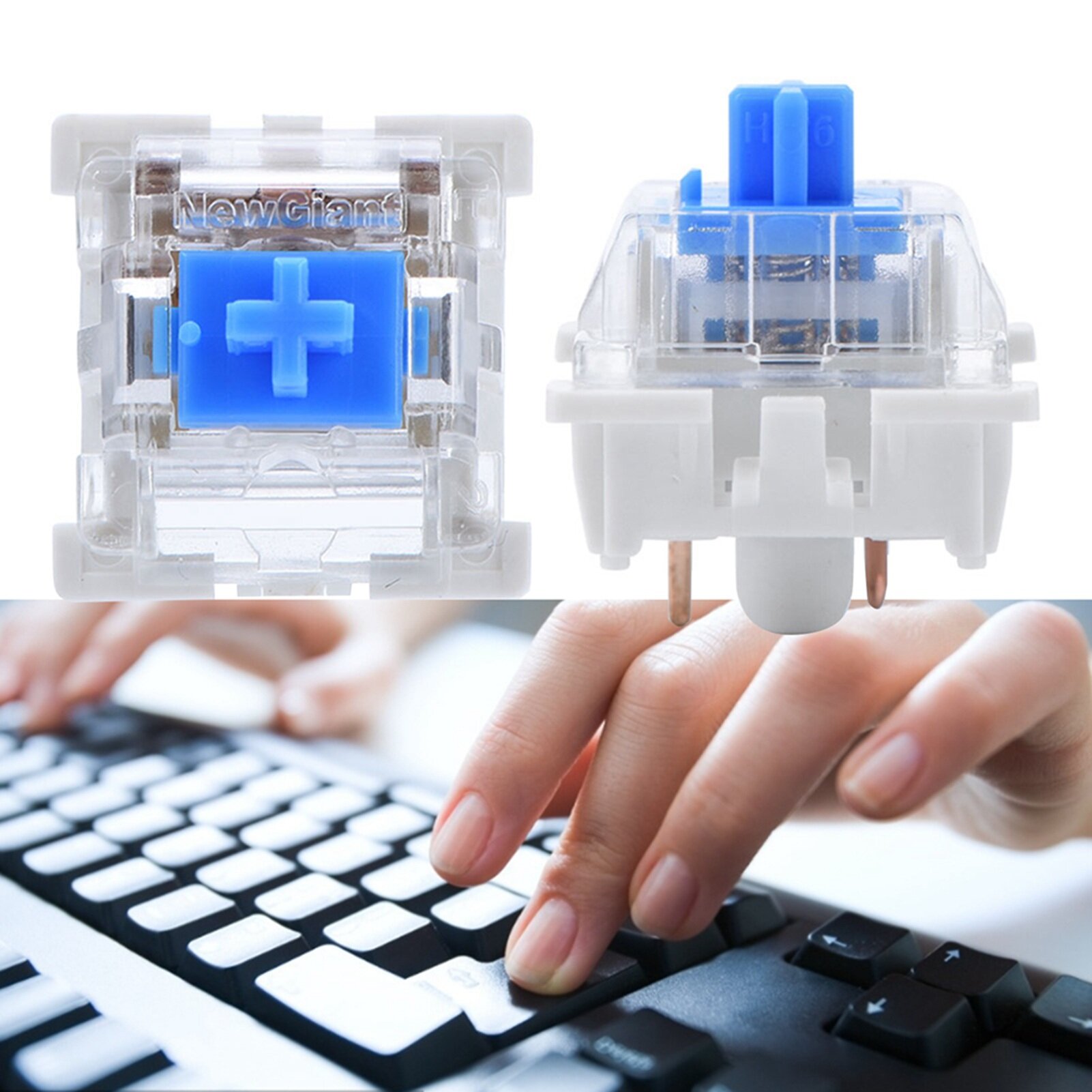 Mechanical Keyboard Switch, Transparent Housing 3Pin Blue 1.8mm Trigger Trip for