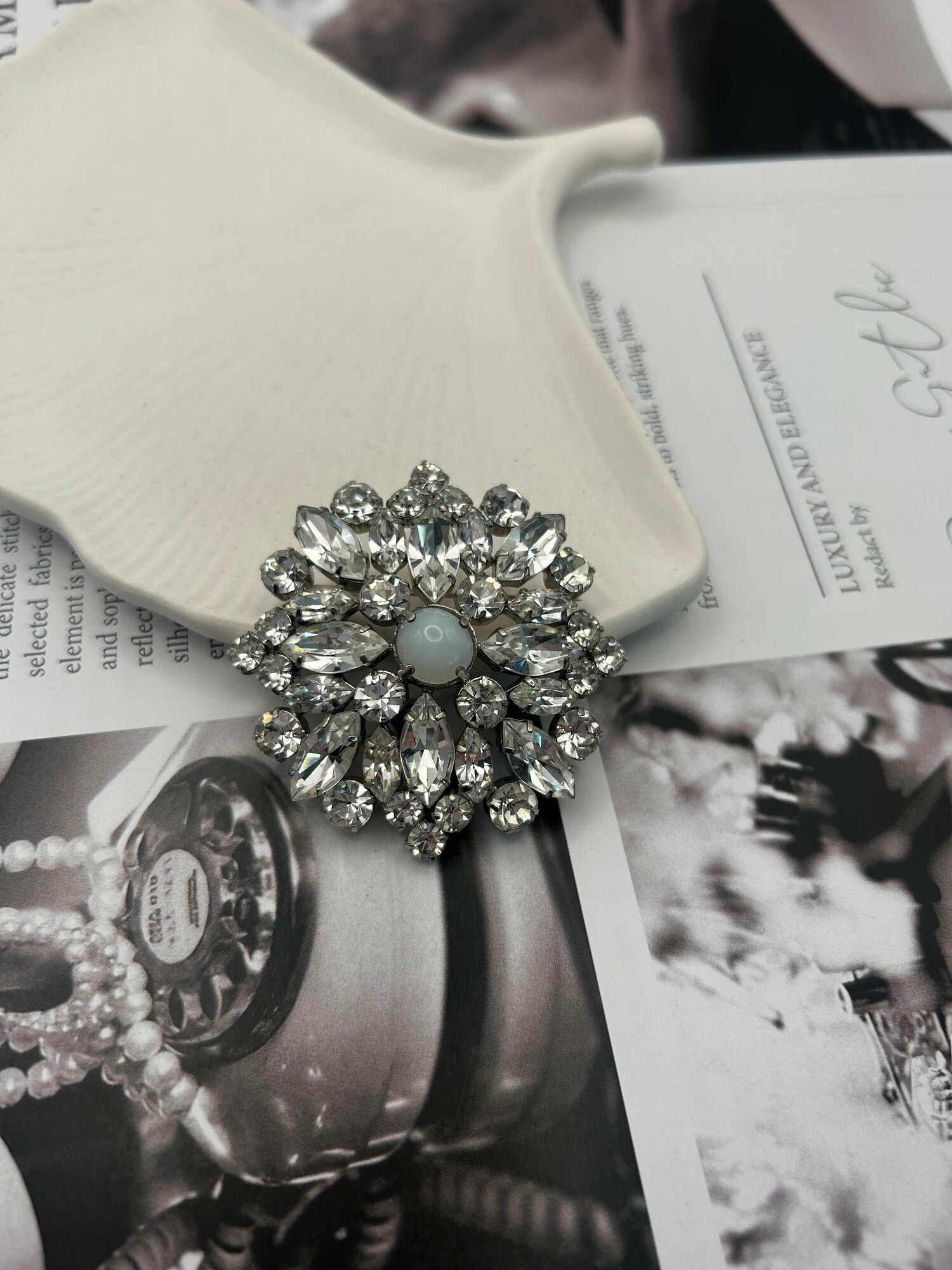 Советская винтажная крупная брошь, серебрение, Чехословакия