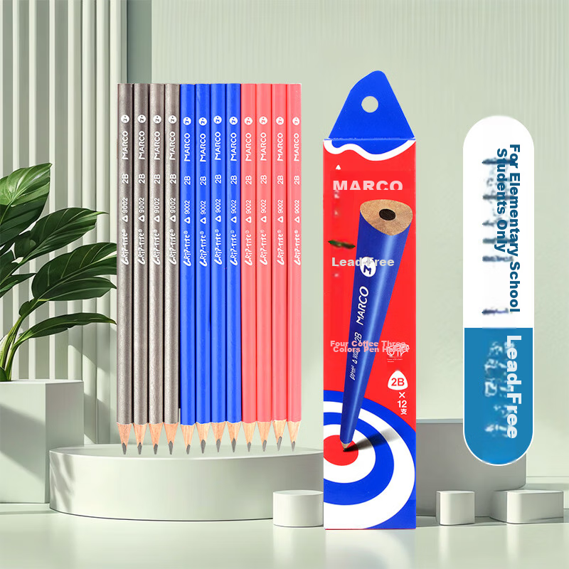 MARCO Fashion Series Student Writing Pencil (2B), Stylish Colorful Triangular Pencil Barrel Office Stationery, 12 Pencils Per Box, 9002-2B