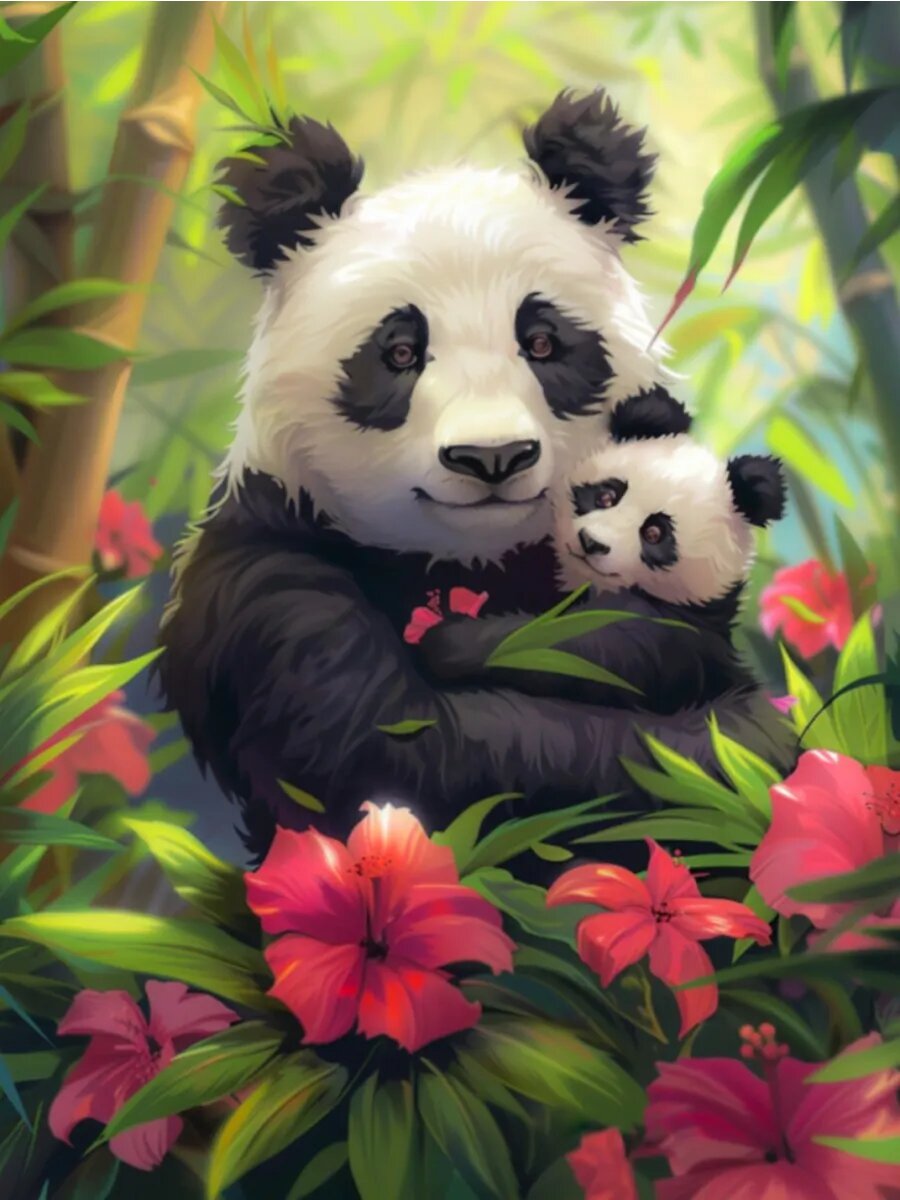 Картина по номерам мама панда 40х50