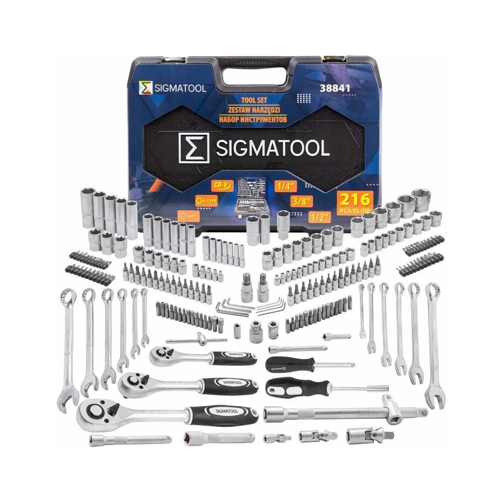 SIGMATOOL Набор инструментов 216пр. 1/4", 3/8", 1/2" (6гр.) Sigmatool-38841(58944)