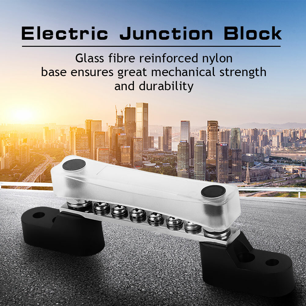 6 Positions Bus Bar Electric Terminal Junction Block 100Amp 12~48V Silver + Black Glass fibre reinforced nylon Brass Stainless Steel 2 Studs 4mm Mounting Hole Diameter 6mm Stud Diameter
