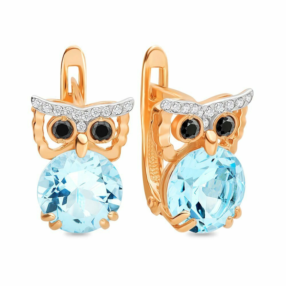 Серьги, красное золото, 585 проба, родирование, бриллиант, топаз