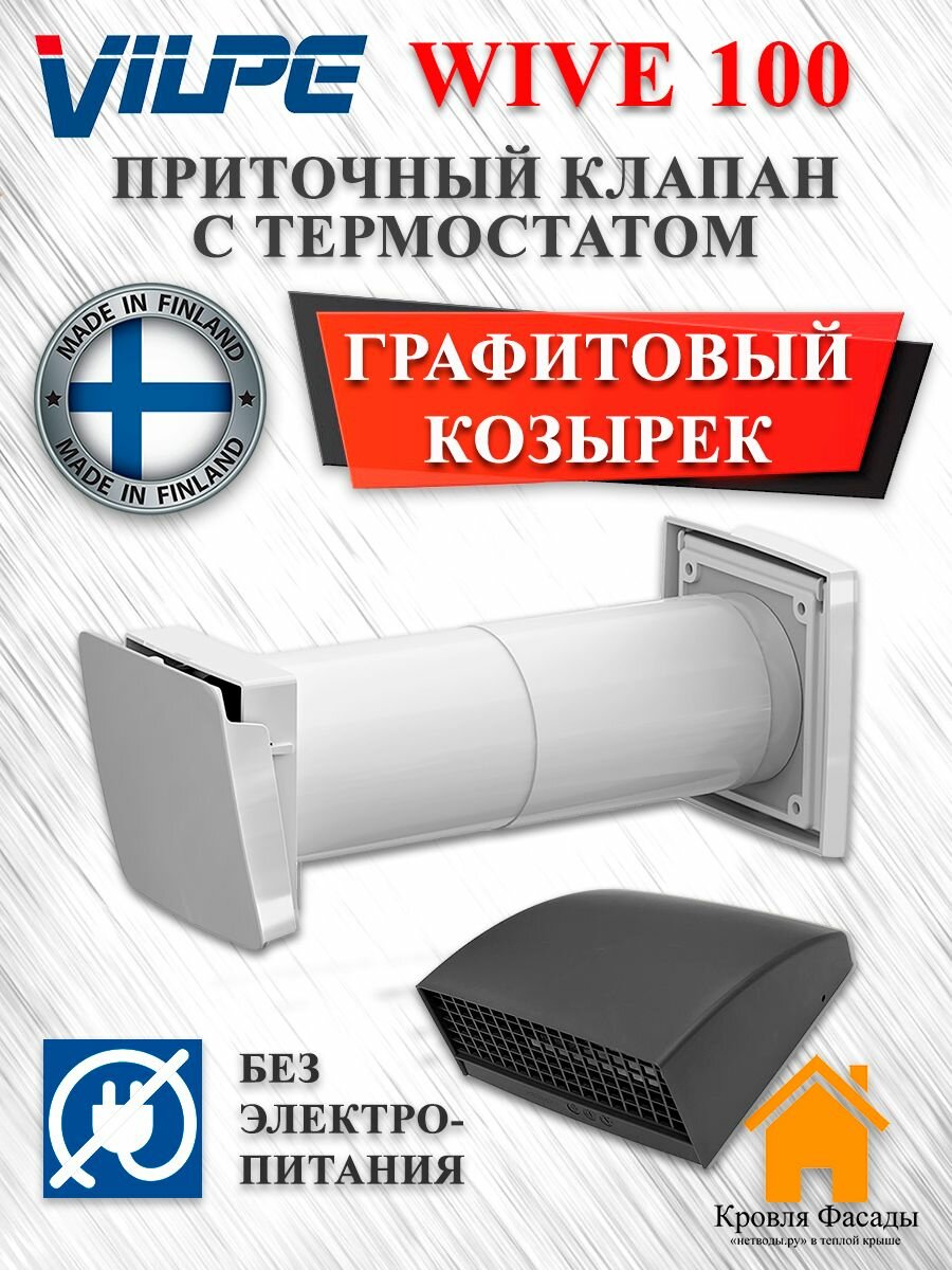 VILPE WIVE 100 приточный клапан с термостатом с графитовым козырьком