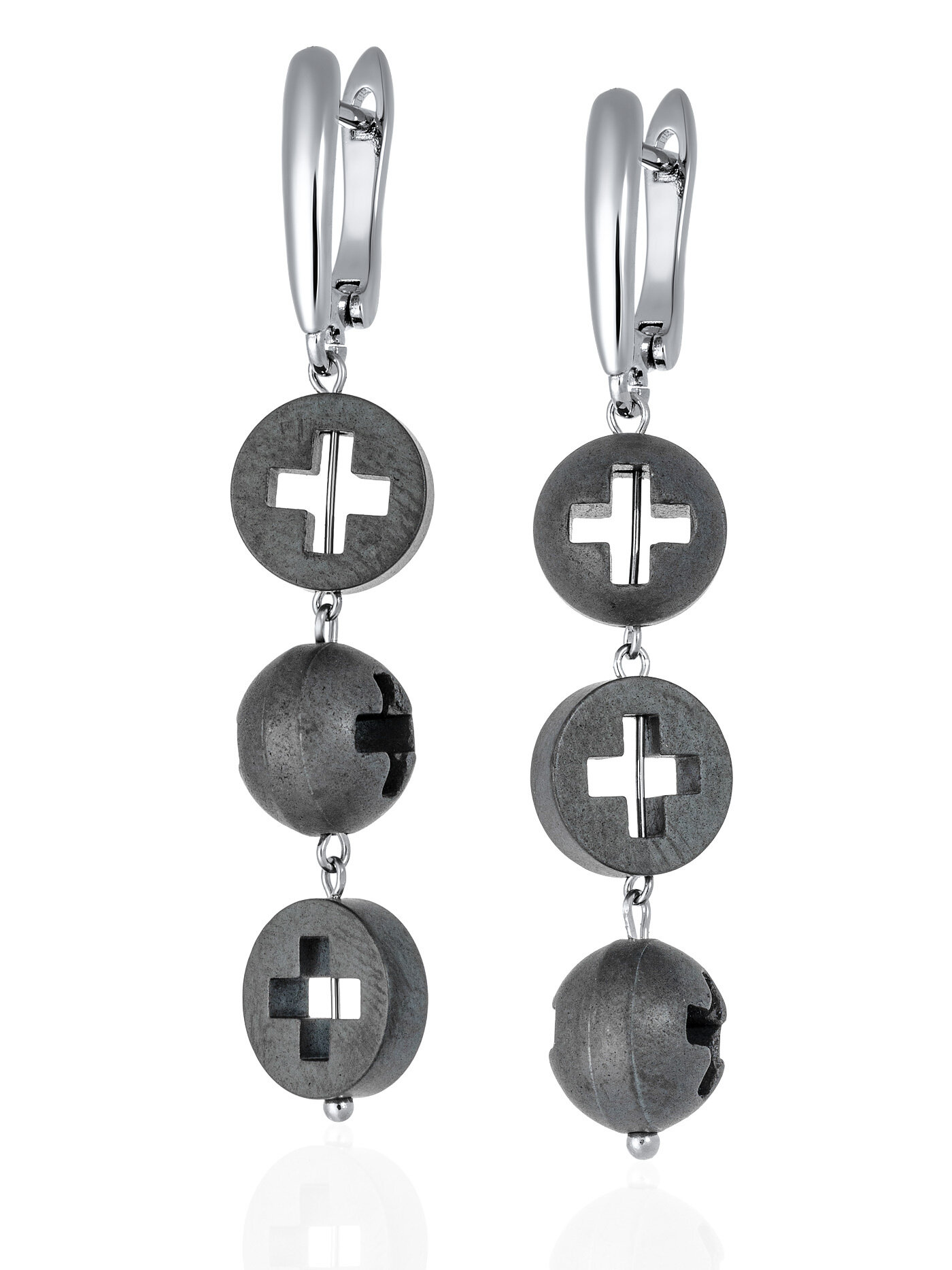 Серьги непарные, гематит