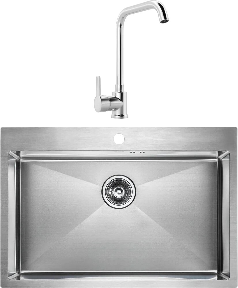 Комплект Мойка Paulmark Kroner PM217551-BS, брашированная нержавеющая сталь / Смеситель MEGA Ege MG-PL10, хром