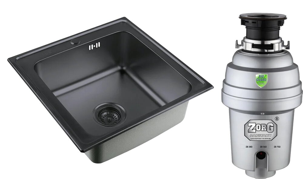 Комплект Мойка Zorg Inox PVD SZR 5050 GRAFIT 50x50, grafit, нержавеющая сталь / Измельчитель Inox D ZR-56 D электрический, нержавеющая сталь