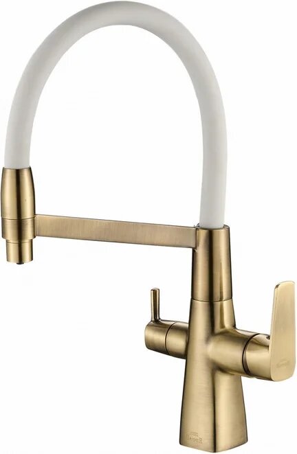 Смеситель для кухни Steel Hammer SH 818-8 BRONZE с гибким изливом, с краном для питьевой воды, с поворотным изливом, белый, бронзовый, глянцевый, однорычажный, латунный, с керамическим картриджем