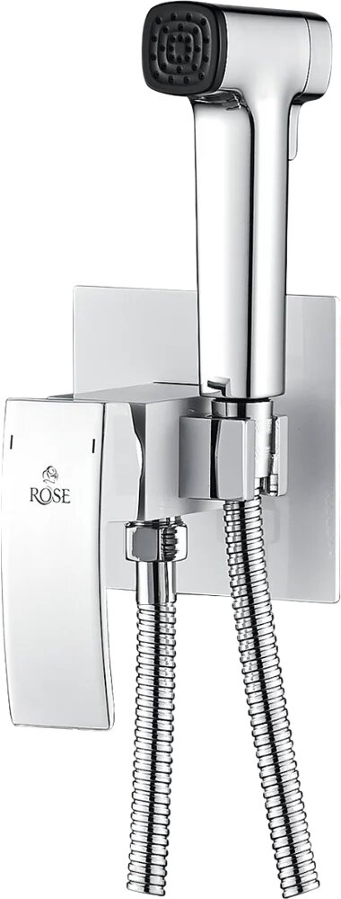 Гигиенический душ Rose R1505F-2 встраиваемый, скрытого монтажа, со смесителем, белый, хром, матовый, глянцевый, латунь, рычажный, смеситель для биде
